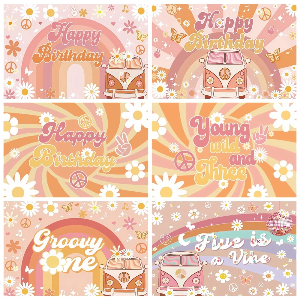 Groovy-Birthday-Baby-Shower-Backdrop-Boho-Rainbow-Flowers-Hippie-Girls ...