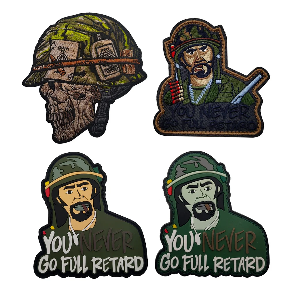 YOU-NEVER-GO-FULL-RETARD-Embroidery-PVC-Patches-Military-Skeleton ...