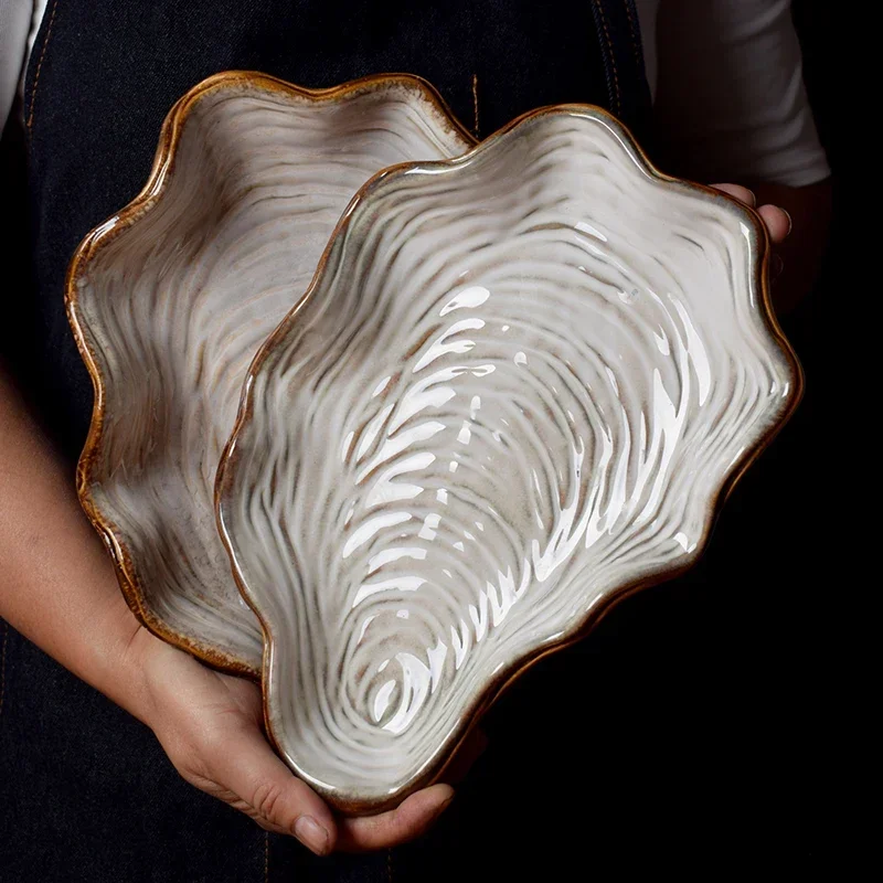 Japanese-shell-plate-dish-creative-simple-irregular-household-ceramic ...