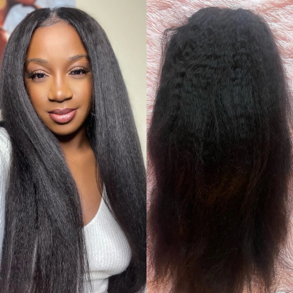 UNice-Hair-V-Part-Wig-Kinky-Straight-Human-Hair-Wigs-No-Leave-Out ...