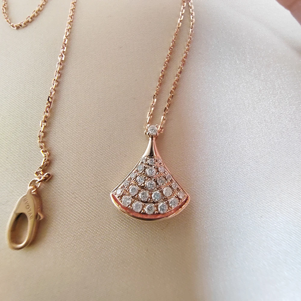 18K-Gold-AU750-Fan-Necklace-0-2-Carat-Genuine-Diamond-High-end-Jewelry ...