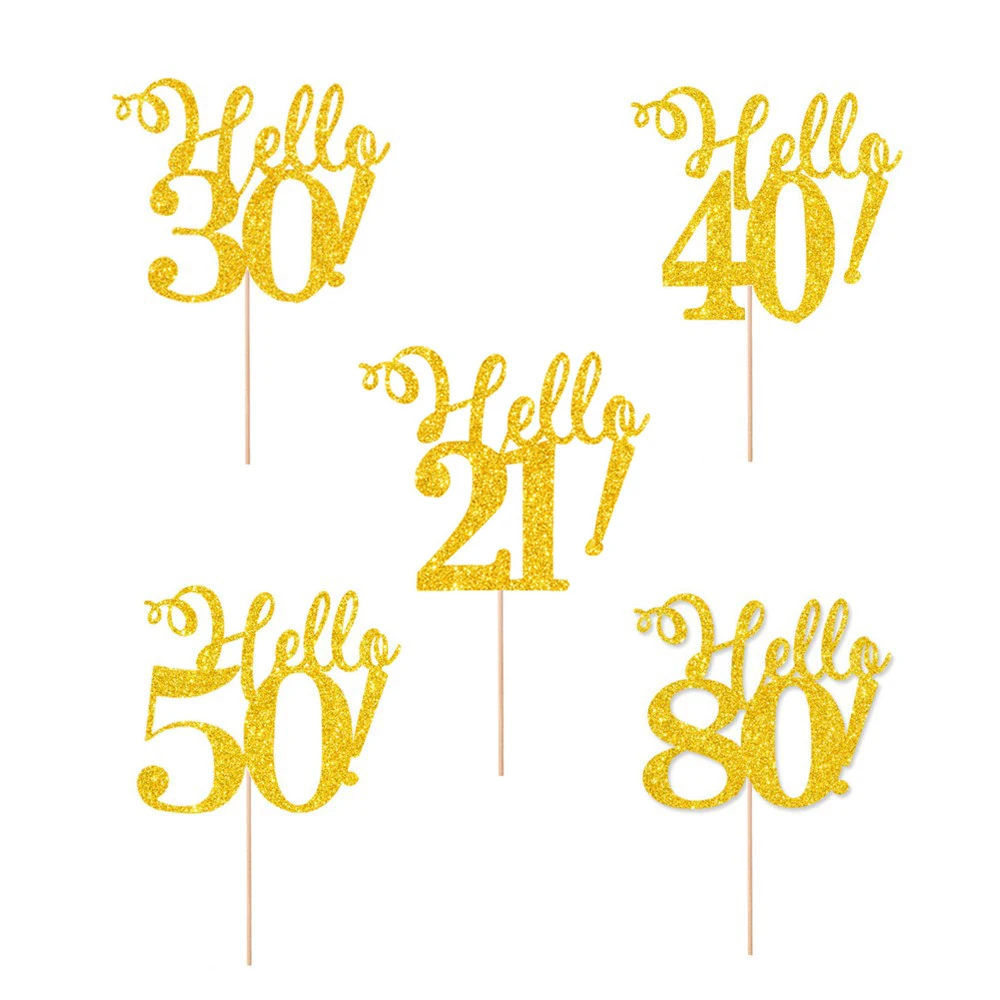 Hello Gold Color Paper Cake Topper 21/80 Number Cup Cake Topped for ...