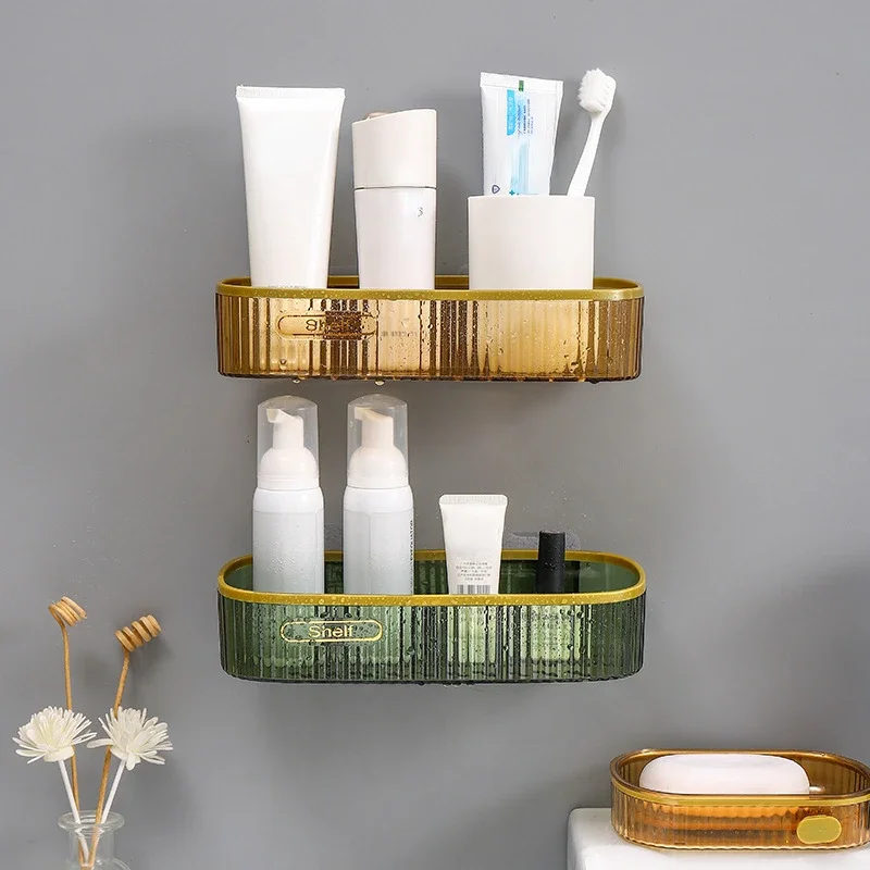 Punch-free-Bathroom-Shelf-Shelves-Wall-Mounted-Shampoo-Storage-Rack-For ...