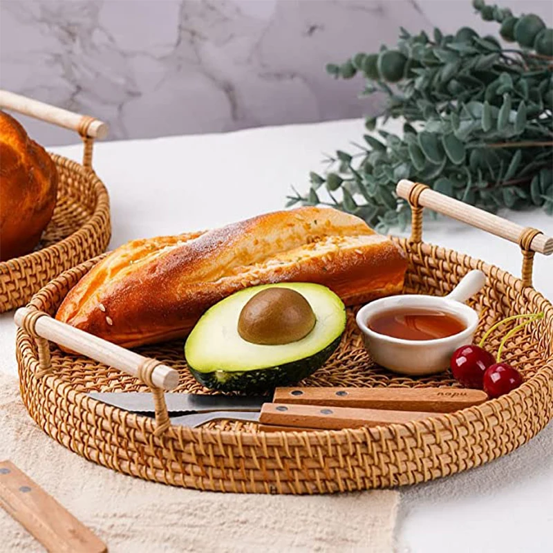 Bread-Rattan-Storage-Tray-with-Handle-Handmade-woven-round-Bread ...