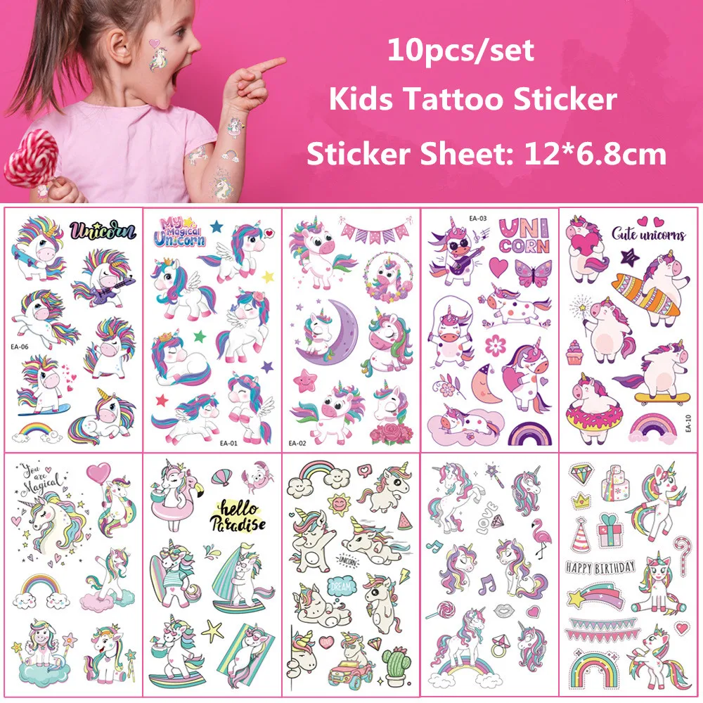 10pcs-set-Child-Tattoo-Sticker-Unicorn-Princess-Temporary-Fake-Kids ...
