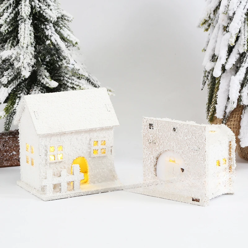 Snowflake-Statue-LED-Light-Wooden-House-Christmas-White-Craft ...