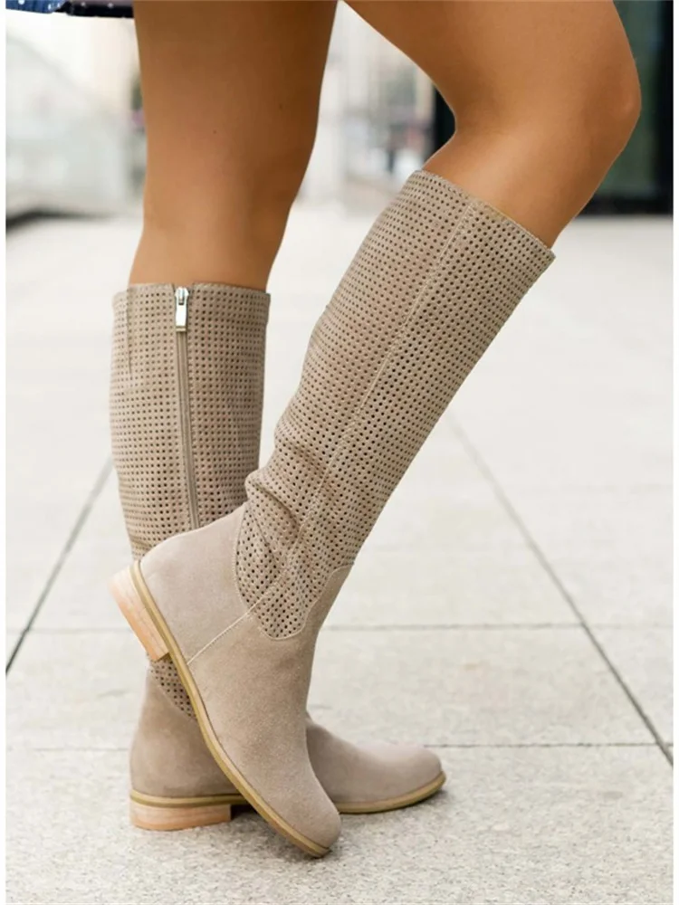 Bottes-en-faux-daim-talons-bas-pour-femmes-bottes-hautes-au-genou-pour ...