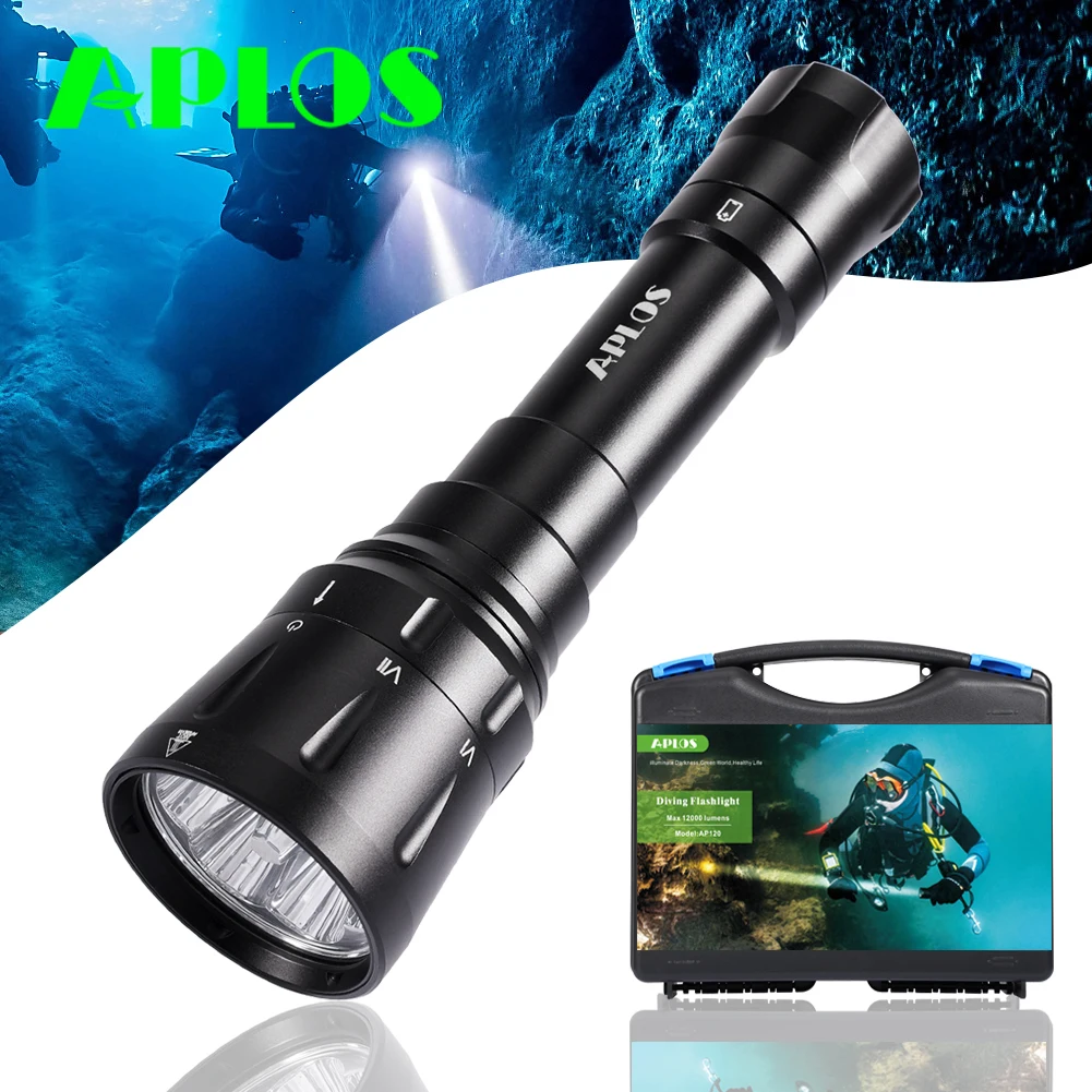 APLOS AP120 Scuba Diving Flashlight Super Bright Double 26650 Battery ...