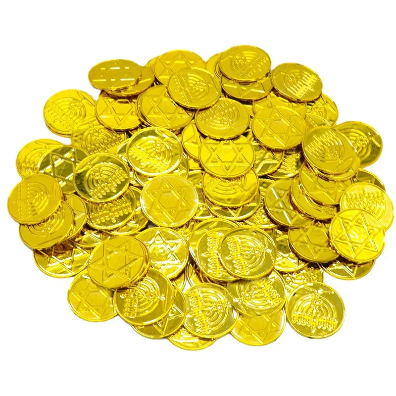 100pcs-Hanukkah-Gold-Coin-Plastic-Chip-Pirate-Props-Toys-Crafts-Jewish ...