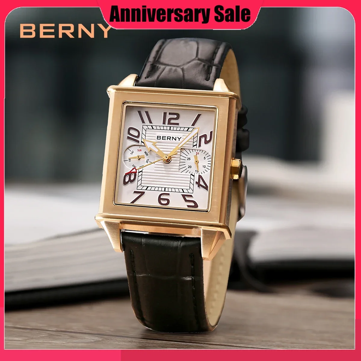 BERNY Quartz Watch for Men Luxury Watch Male Vintage BERNY 6P25 Day ...