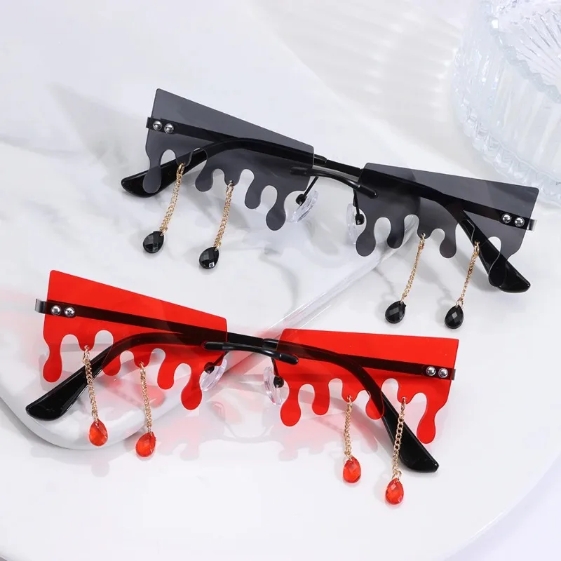 2024-New-Funny-Tassel-Sunglasses-Narrow-Edge-Wave-Sunglasses ...