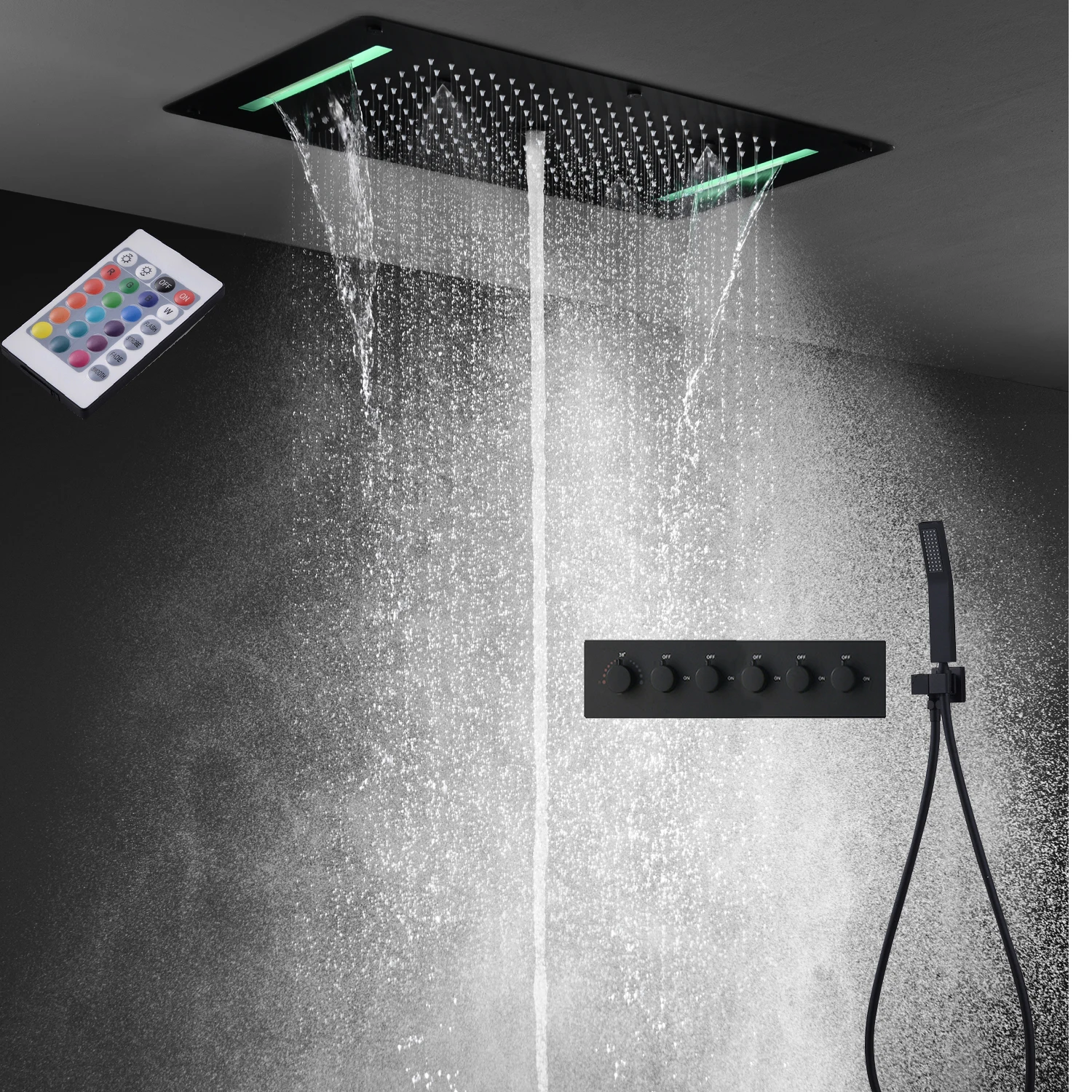 hm High Quality Bathroom Black LED Shower System 700*380MM Ceilling ...