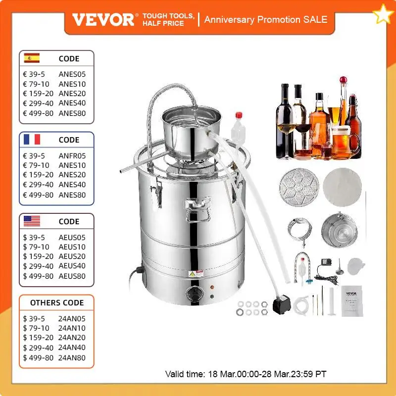 VEVOR-9-Gal-Water-Alcohol-Distiller-Home-Distillery-Kit-for-Whiskey ...
