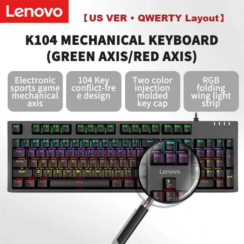 Lenovo K104 Mechanical Keyboard Gaming104 Keys RGB Backlight Effect ...