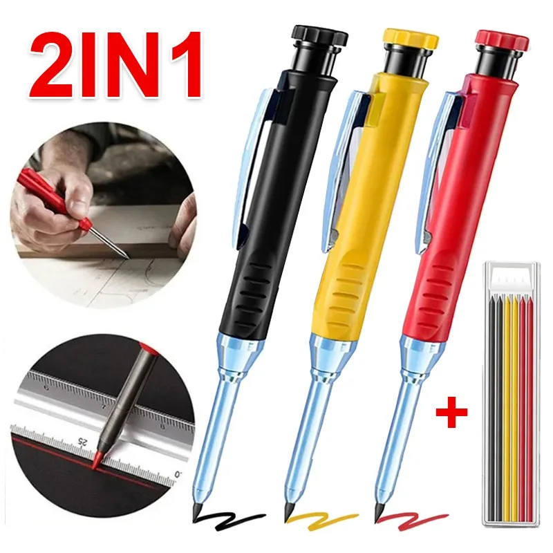 2in1-Solid-Carpenter-Pencil-With-Refill-2-8mm-Lead-Solid-Deep-Hole ...