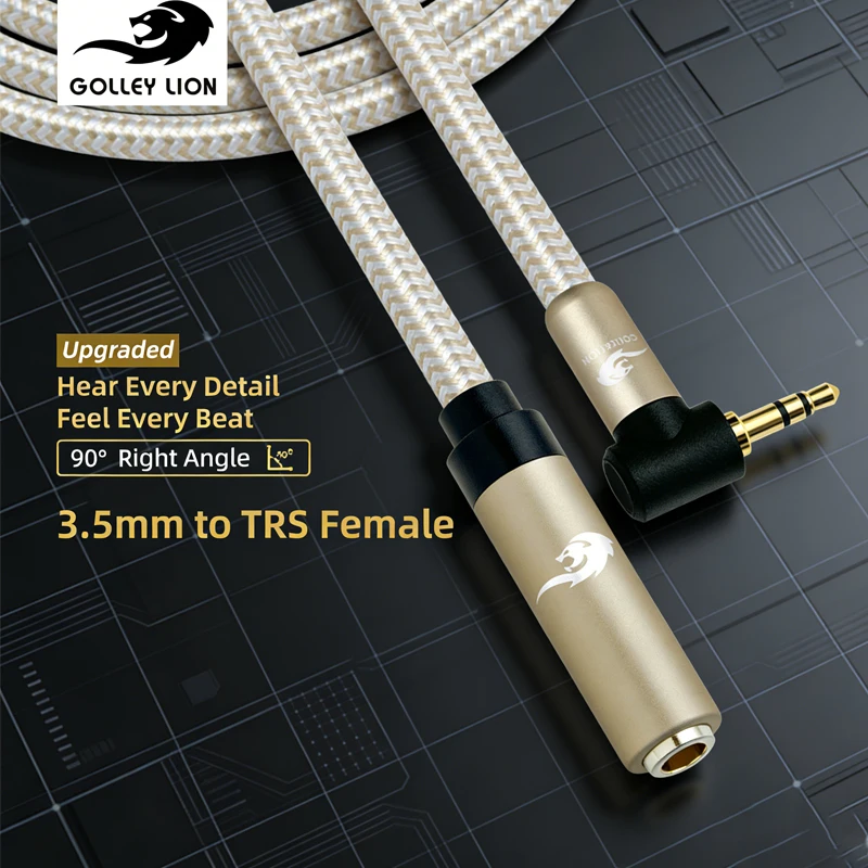 GOLLEY LION Cable de audio hembra mejorado de 3,5 mm a TRS 90 ° Trenza ...