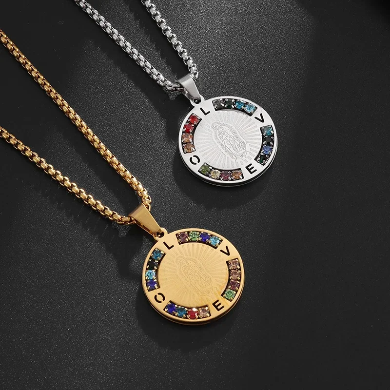 High-Quality-Colored-Zircon-Catholic-Virgin-Mary-Statue-Stainless-Steel ...