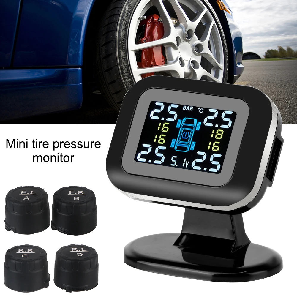 USB TPMS With 4 Pcs External Sensor Wireless LCD Display Auto Security Alarm Systems Mini Car ...