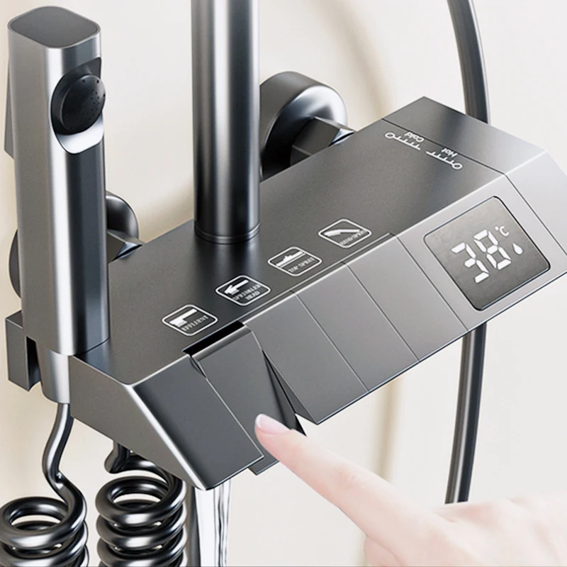 Badezimmer-Dusche-komplettes-Set-schwarz-wei-grau-Badewanne-Dusch ...