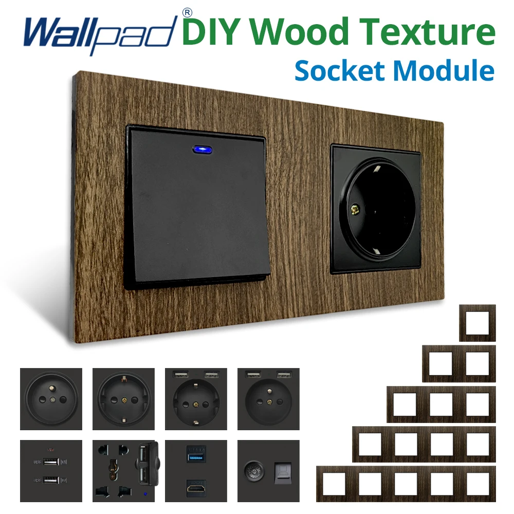 Wallpad-Holz-Textur-Aluminium-Panel-Wand-Steckdose-Steckdose-Funktion ...