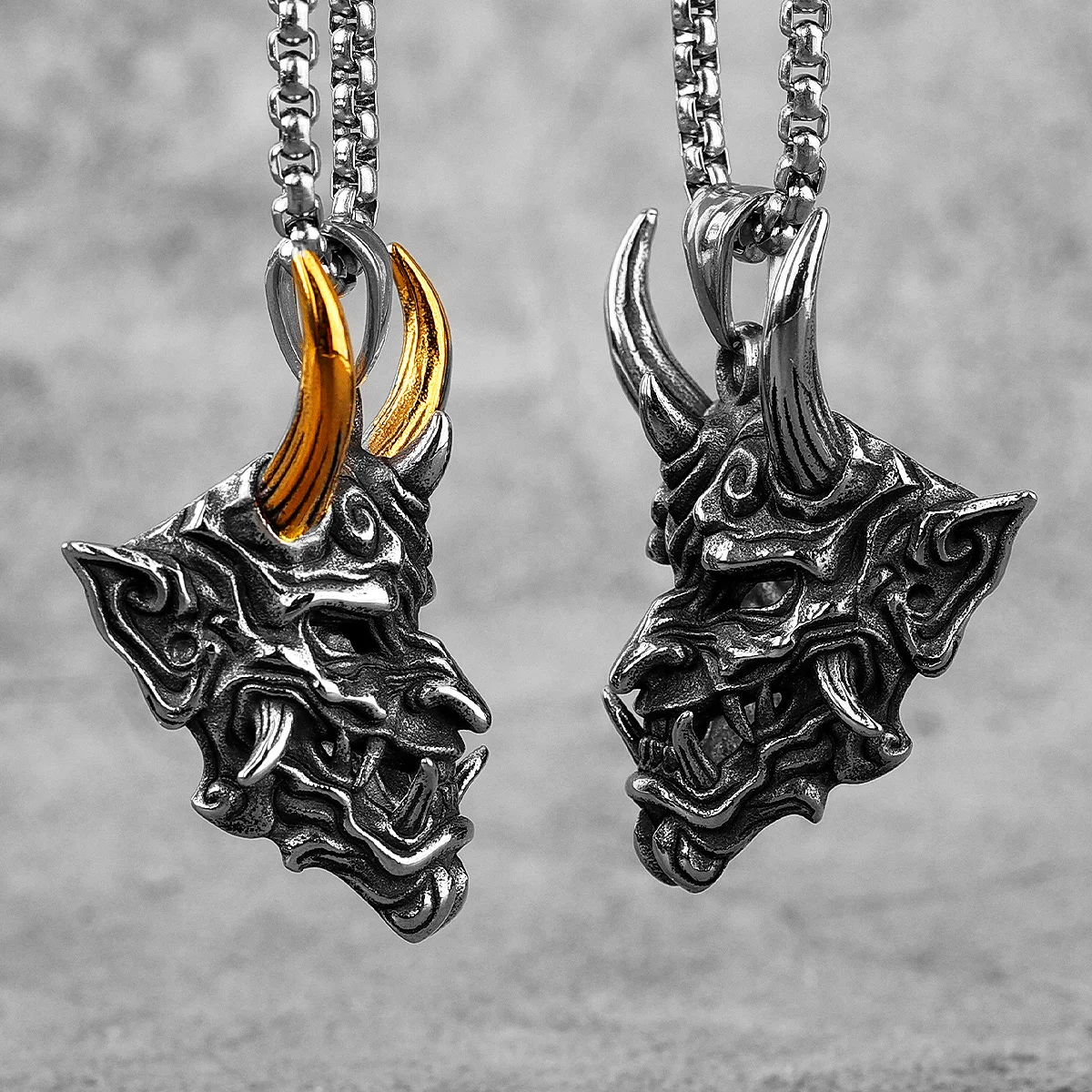 Hannya Mask Stainless Steel Men Ninja Necklaces Bushido Pendant Chain ...