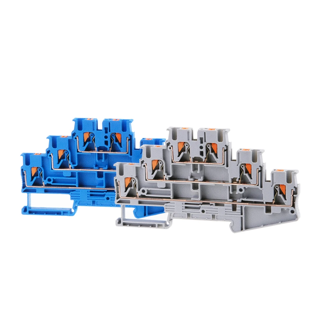 Din Rail Terminal Block Pt2.5-3l Electrical Triple Layer Spring Wiring Connection Wire Conductor ...