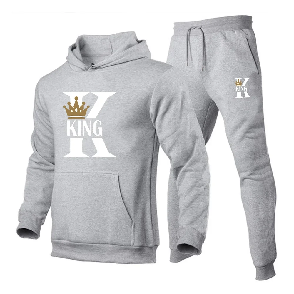 KING Printed Hoodies Suit Men's Casual Sweatershirts Pants Set Fashion ...