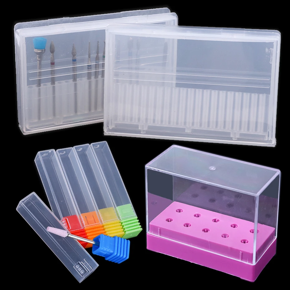 Acrylic Nail Drill Bit Storage Box Empty Stand Display Container Nail Case Cutter For Milling ...