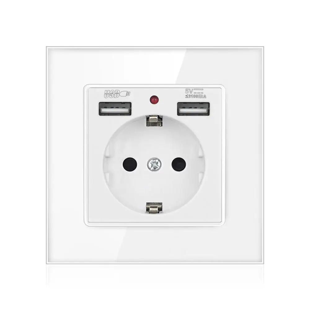 EU-Standard-Electrical-Socket-with-USB-Charging-Crystal-Tempered-Glass ...