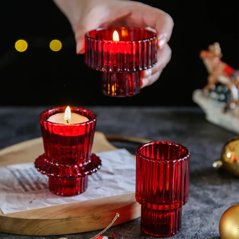 Red-Mini-Glass-Candle-Holders-Taper-Candle-Stand-Small-Tealight-Candle ...