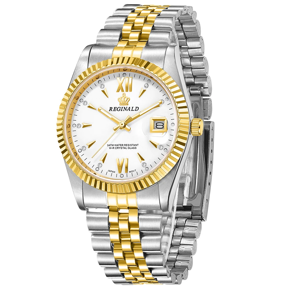 Reginald-Watches-Men-Diamond-Business-Watch-Silver-Gold-Steel-Auto-Date ...