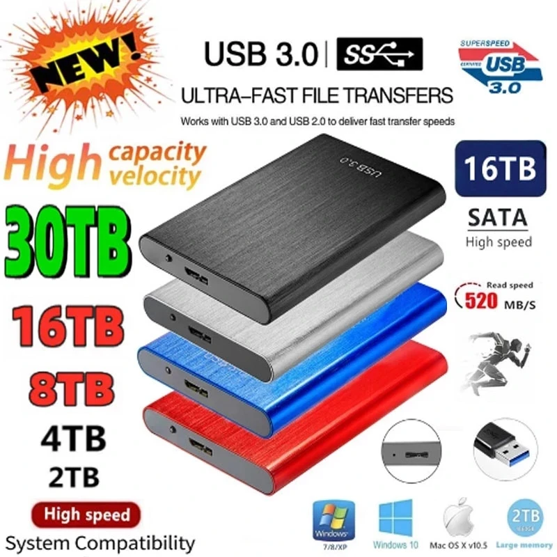 Portable External Hard Drive High speed SSD 500GB 1TB 2TB 4TB HD Mass ...
