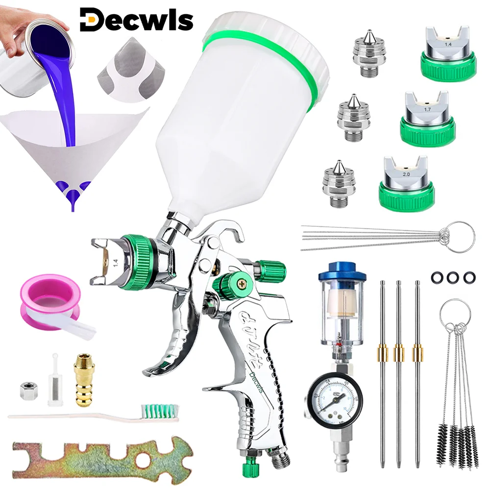 Professional HVLP Spray Gun 1.4/1.7/2.0/2.5mm Steel Nozzle Gravity ...