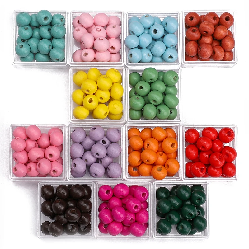 50-100Pcs/Lot 8mm Solid Color Wooden Beads Loose Spacer Round Beads For ...
