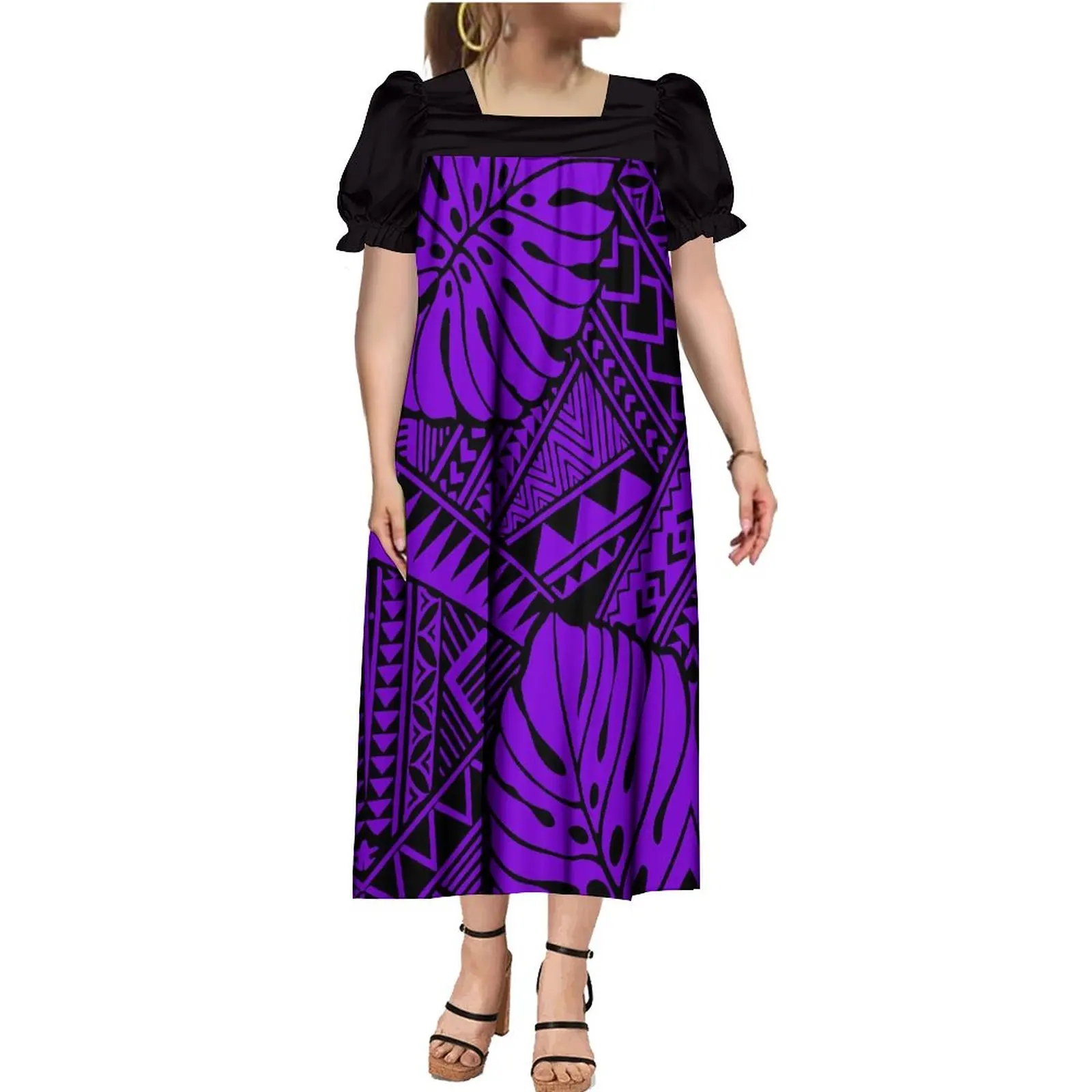 Women-Bubble-Sleeve-Dress-Polynesian-Dress-Prints-Pattern-Micronesia ...