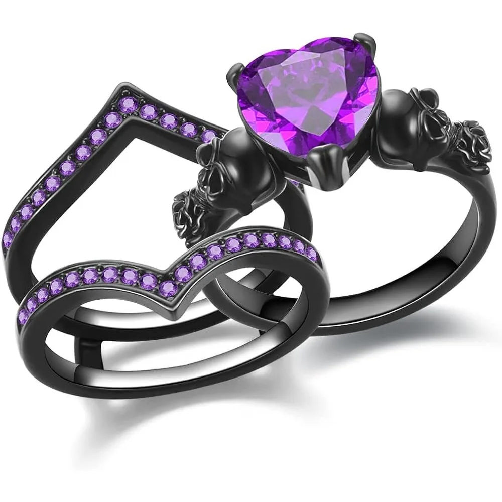 Gothic-Style-Promise-Ring-Inlaid-Heart-Shape-Zircon-Skull-Plus-Dark ...
