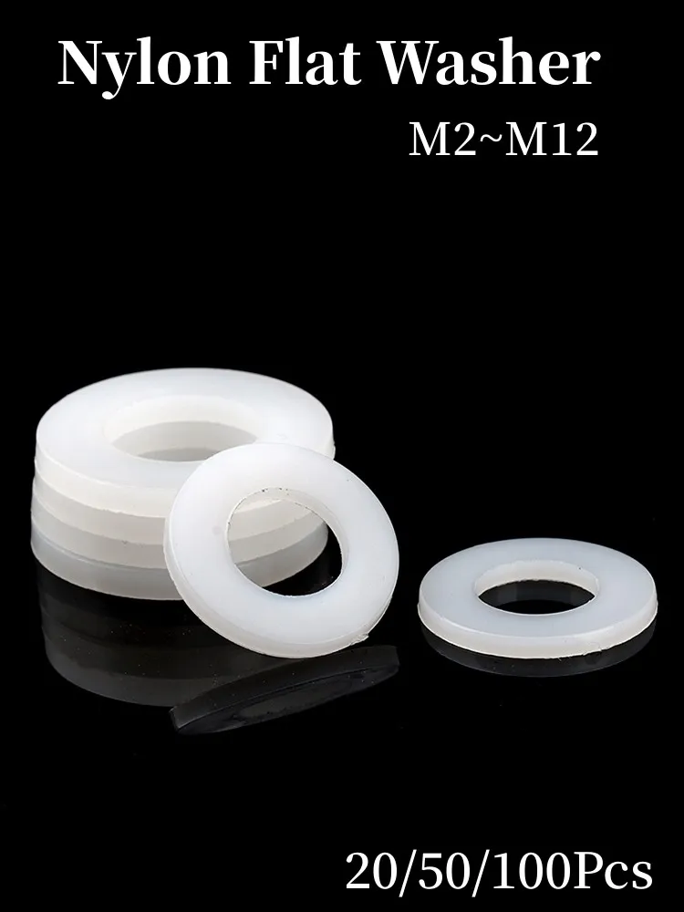20/50/100Pcs M2 M2.5 M3 M4 M6 M8 M10 M12 White Plastic Nylon Flat ...