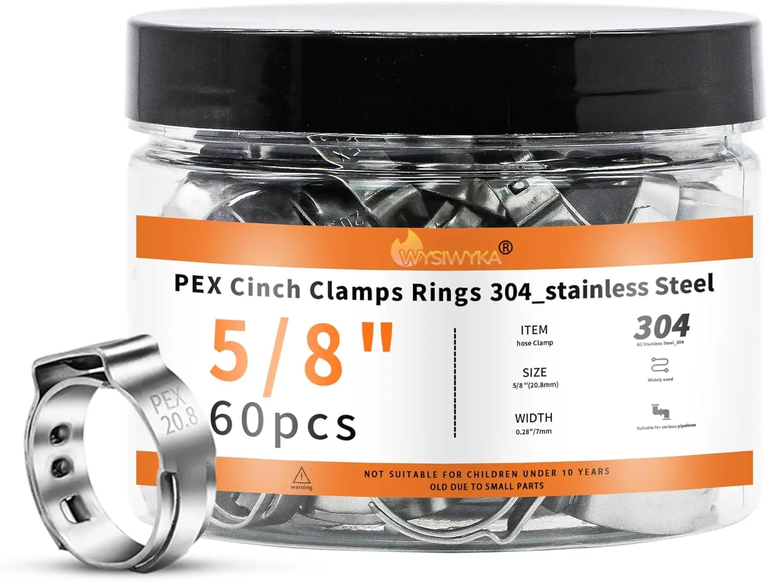 60pcs-5-8-inch-PEX-Cinch-Clamps-Rings-304-Stainless-Steel-Single-Ear ...