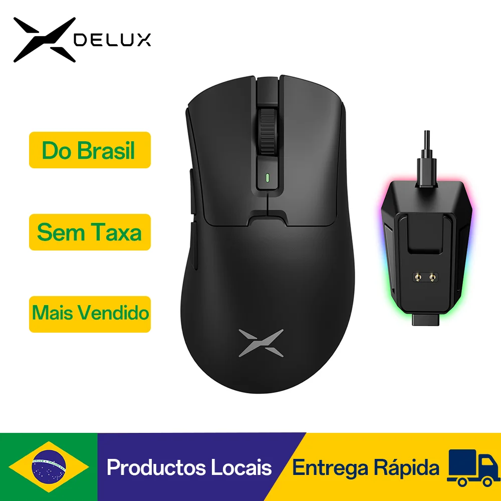 Delux M900 PRO Mouse Gamer Sem Fio com Taxa de Polling de 8K, Sensor PAW3395, Dock de ...