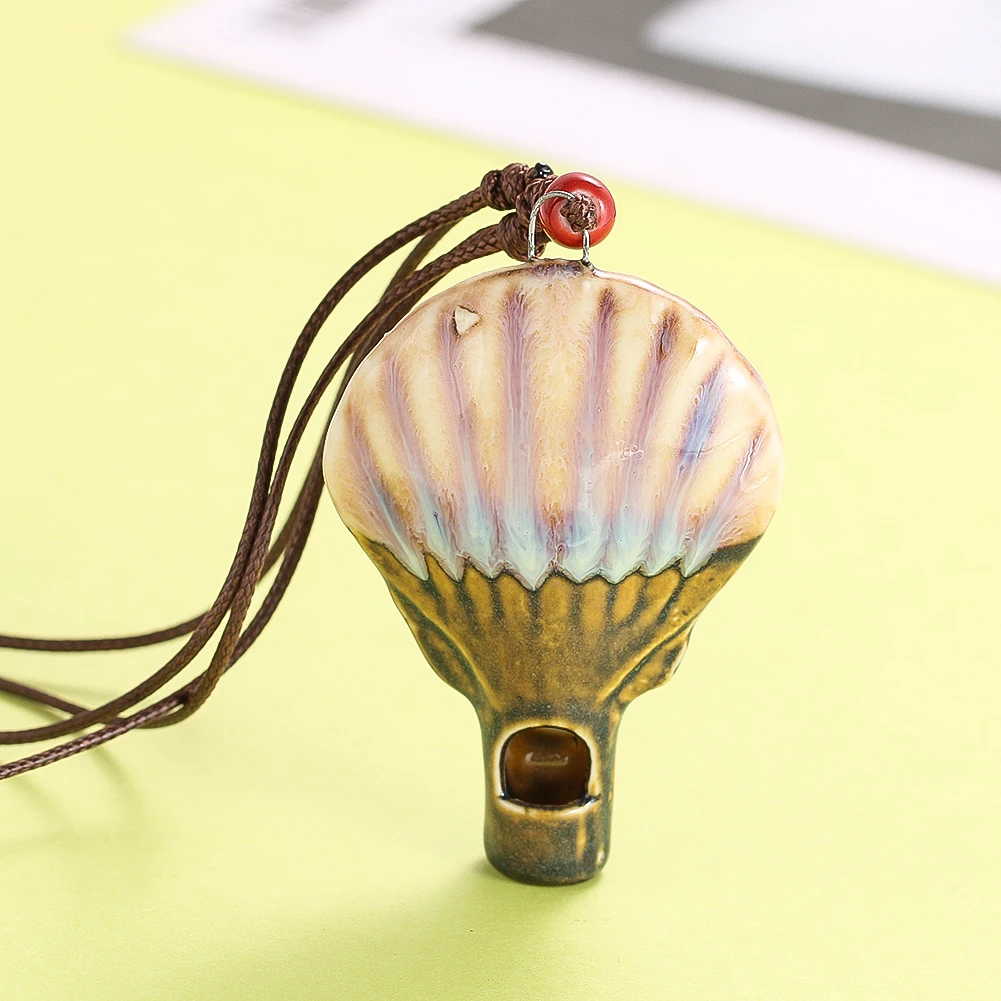 Ceramic-Scallop-Shell-Whistle-Necklace-Girl-Boy-Toy-Pendant-Handmade ...