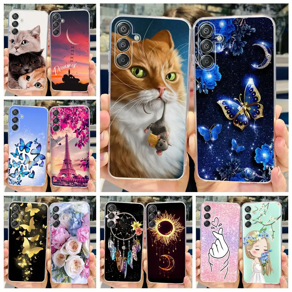 For-Samsung-Galaxy-M15-Case-SM-M156B-Cute-Cat-Butterfly-Painted-Cover ...