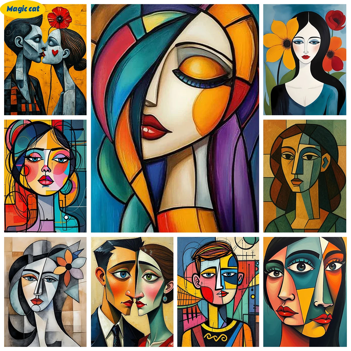 Portrait féminin abstrait 5D, peinture diamant, images de Couple ...