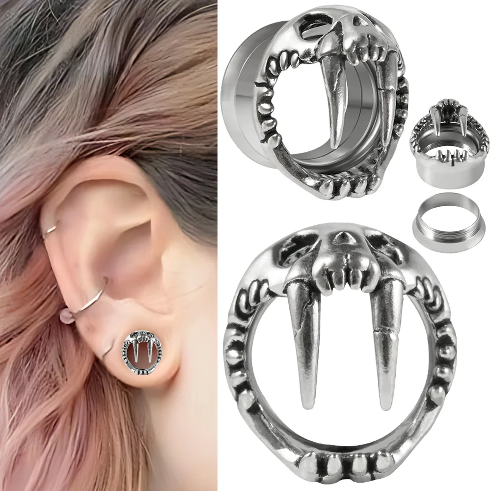 1PC Stainless Steel Big Teeth Human-Skeleton Ear Plug Expander Piercing ...