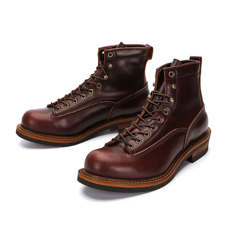 European-Short-faced-Leather-Motorcycle-Riding-Boots-Top-Layer-Cowhide ...