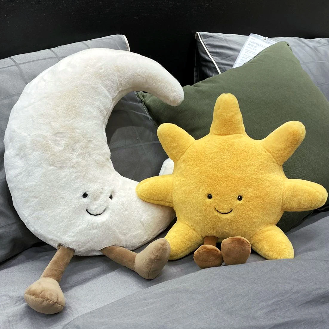 Adorável sorriso rosto lua branca amarelo sol plushie recheado bonito dos desenhos animados ...