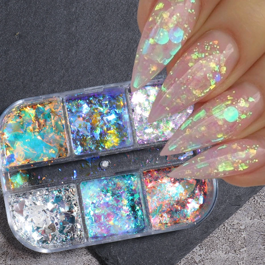 Aurora Iridescent Opal Nail Glitters Mermaid Chrome Powder Reflective ...