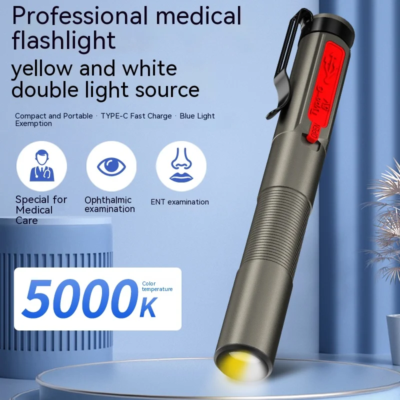 Medical Pocket LED Lamp Rechargeable Mini Penlight Dual Light Source ...