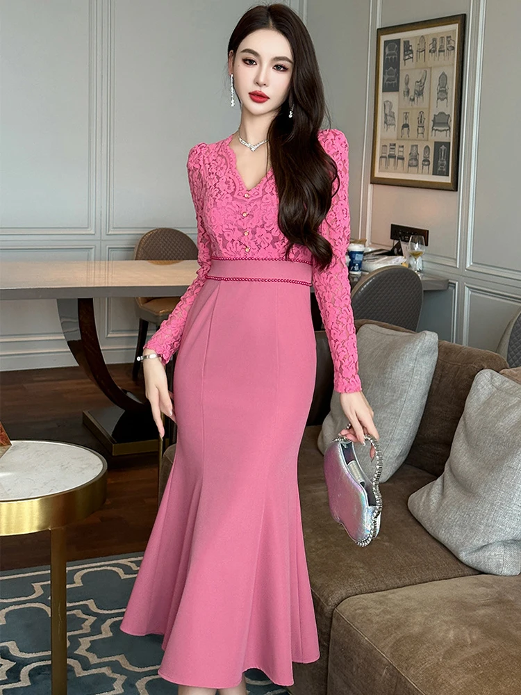 Women-s-Fashion-Celebrity-Style-Fake-2-Piece-Dress-Exquisite-Sheer-Lace ...