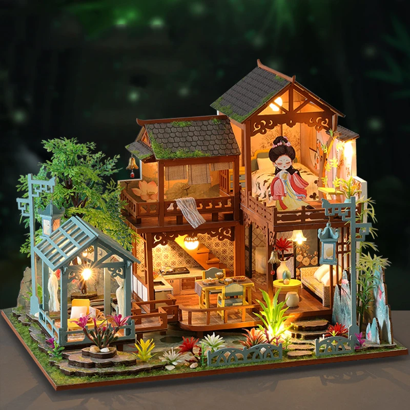DIY Wooden Doll Houses Chinese Ancient Garden Room Casa Miniature ...