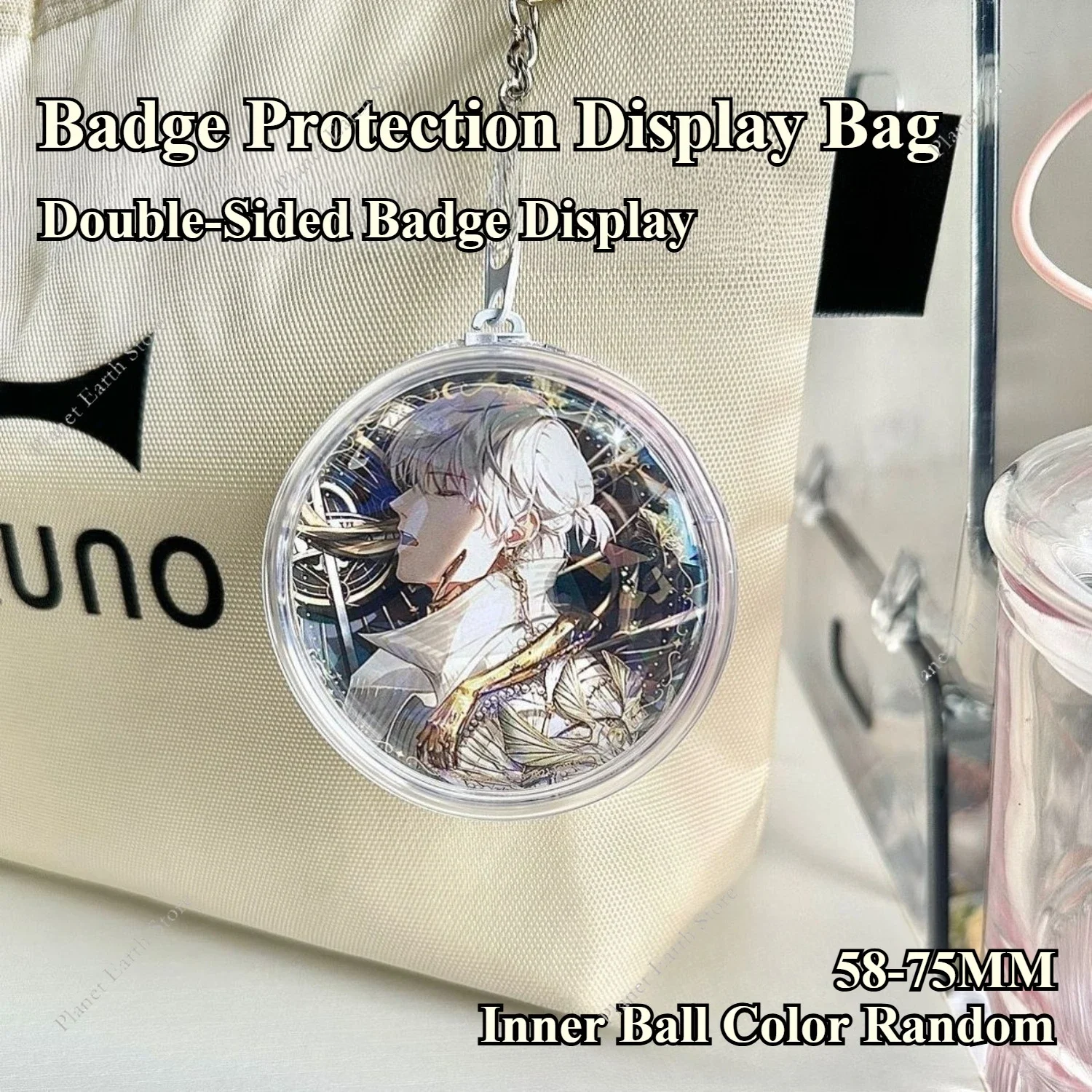 Sac d'affichage de badges 58-75MM, pendentif rond Double face ...